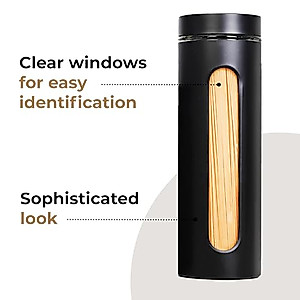 JS Gourmet 4 Pcs Stainless Steel Canisters Set for Kitchen with Glass Window and Airtight Lid, Perfect for Storing Coffee, Spaghetti, Sugar, Beans and Dry Ingredients (Black)