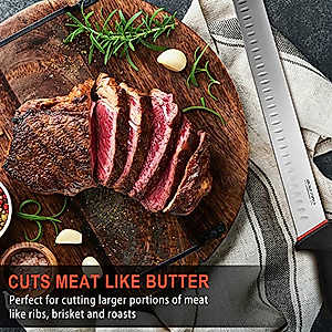 BOLEXINO 12 Inch Carving Slicing Knife, Ultra Sharp Premium Ham Slicer knife, Great for Slicing Roasts, Meats, Fruits and Vegetables (12" carving knife)