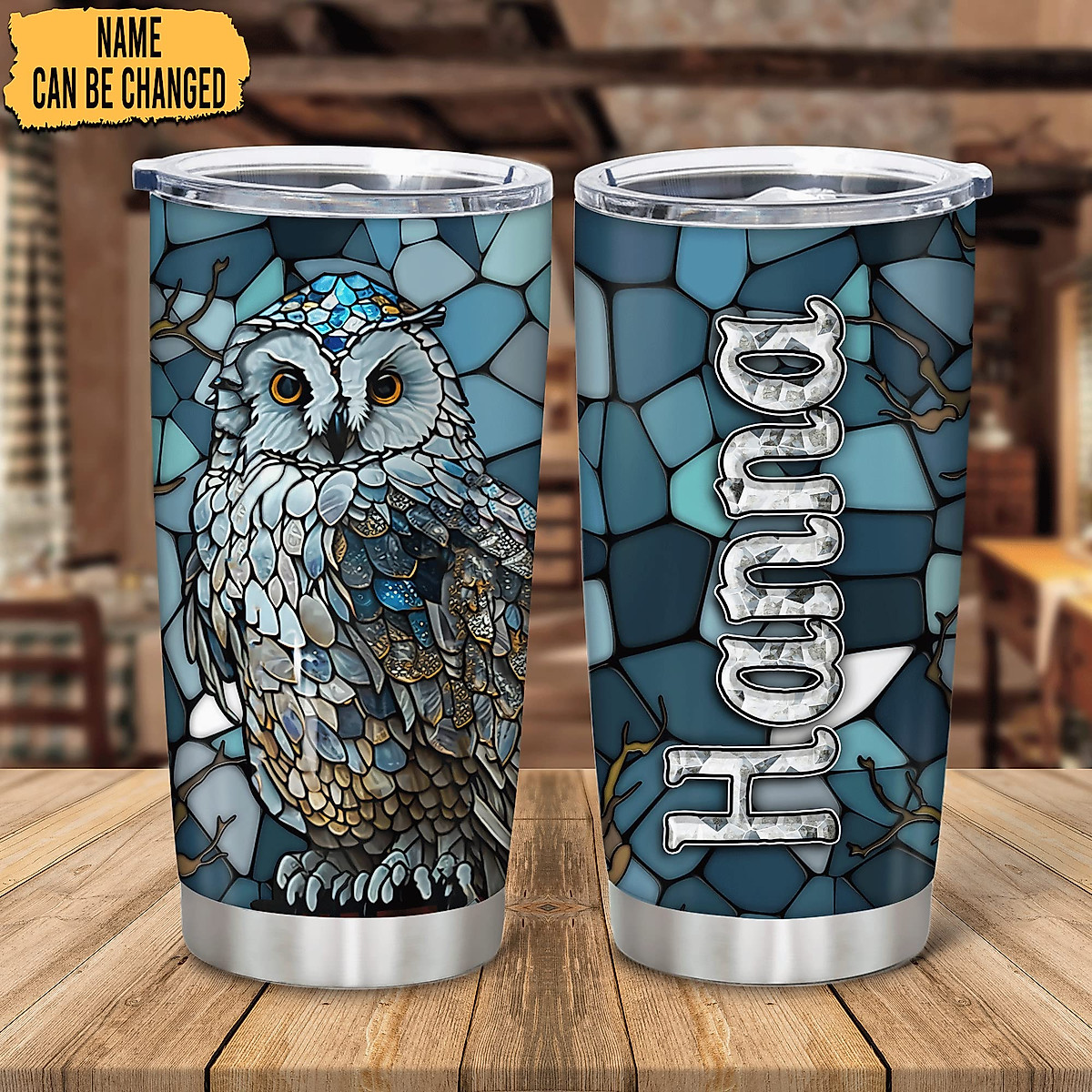 Hyturtle Personalized Owl Lovers Tumbler - Owl Custom Name Stainless Steel Coffee Tumbler 20 oz With Lid - Idea Owl Lover Gifts For Women, Mom, Daughter For Birthday, Christmas