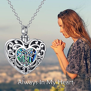 YFN Tree of Life Urn Necklace for Ashes Filigree Heart Cremation Urn Jewelry for Memorial Sterling Silver Tree of Life Keepsake Necklace Gifts for Women