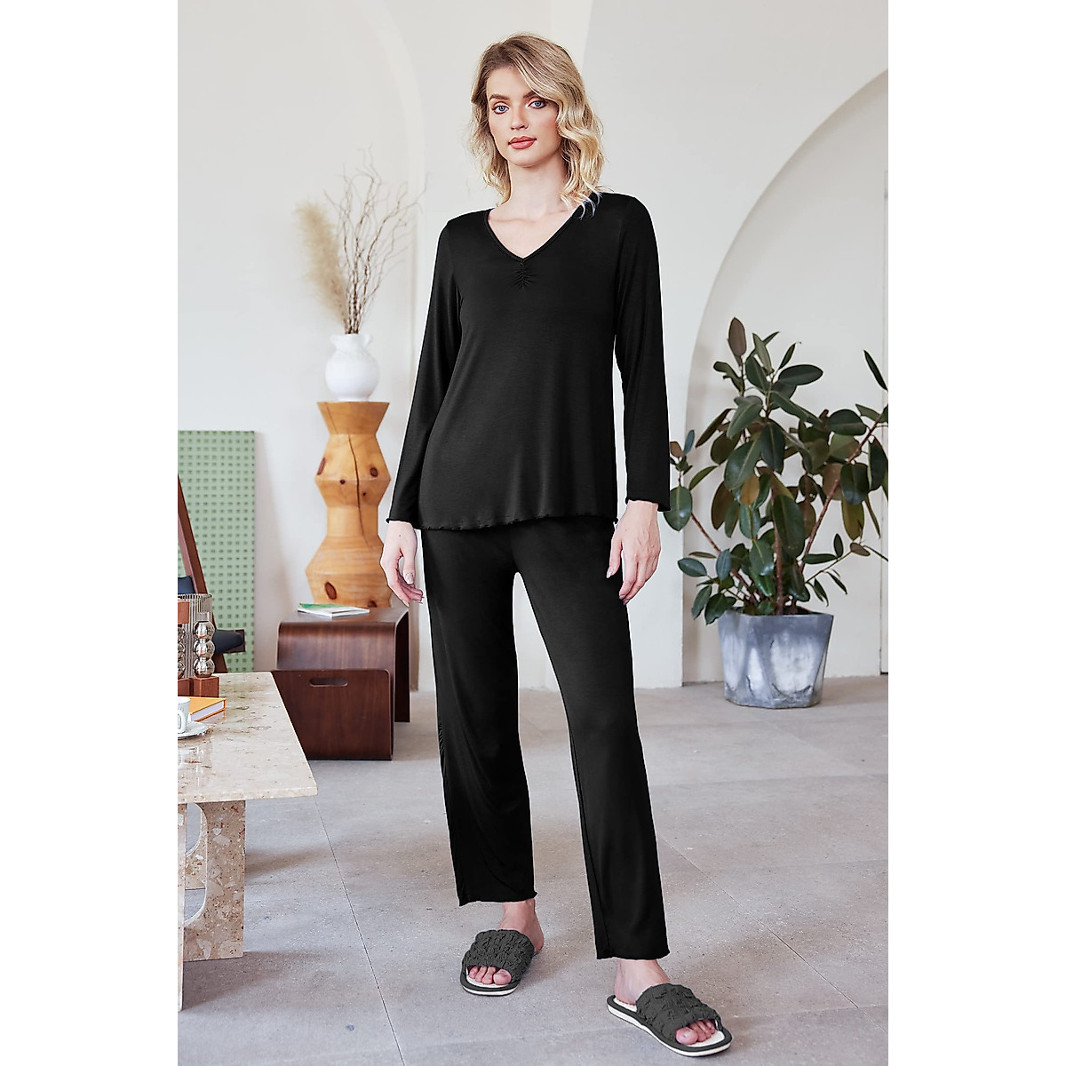 Ekouaer Women's Pajama Set Long Sleeve Pj Sets Two Piece Loungewear Soft Pajama Top and Pants Pjs Sleepwear