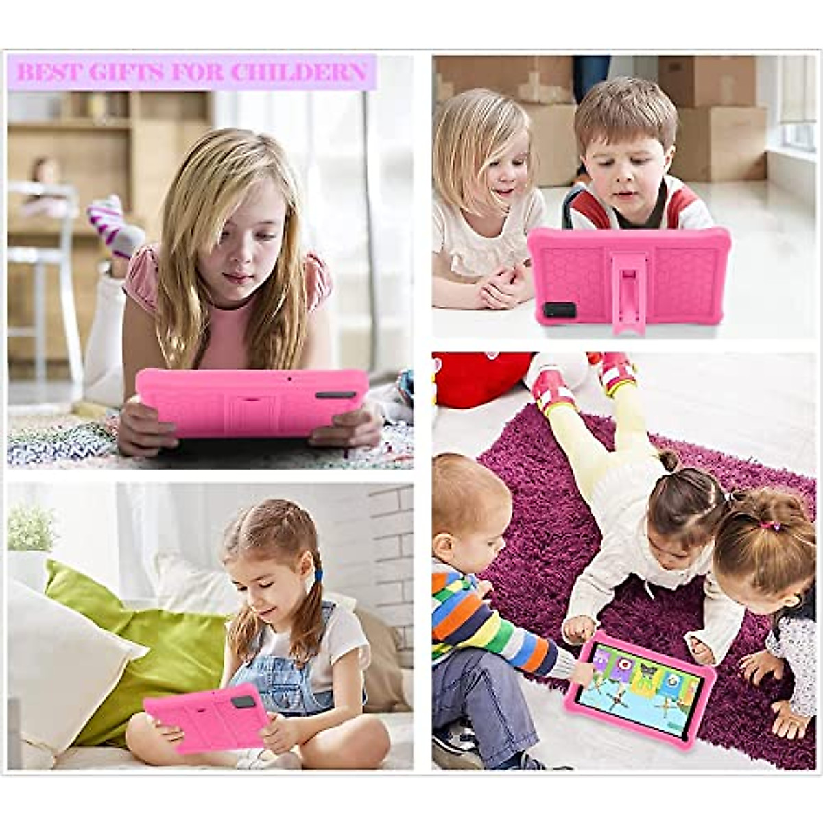 Tablet 7 inch Android 11 for Kids(Ages 3-12), 3GB RAM 32GB ROM 128GB Expand,Google Certificated, Software Pre-Installed, Bluetooth, WiFi, Dual Camera,with Shockproof Case-Pink…