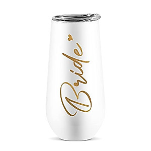 ELEGANTPARK Wedding Gifts for Bride Champagne Flutes Tumbler Wedding Engagement Gifts for Bride Stainless Steel Wine Tumbler White 6 OZ