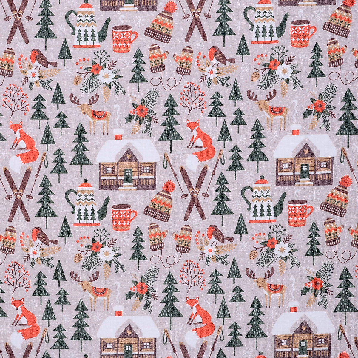 Mook Fabrics Cotton Christmas Winter Wonderland, Pewter Cut by The yard