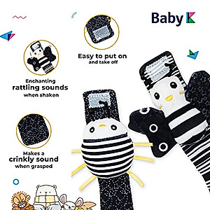 BABY K Foot Finder Socks & Wrist Rattles (Set E) - Newborn Toys for Baby Boy or Girl - Brain Development Infant Toys - Hand and Foot Rattles Suitable for 0-6, 6-12 Months Babies - Mother's Day Gift