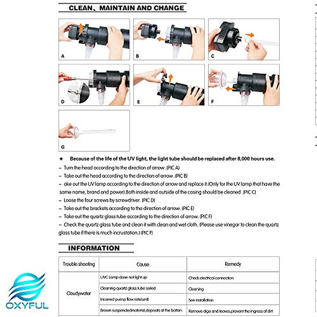 OXYFUL 55W Non-Submersible UV 27" Light Clarifier Lamp Filter for Aquarium Koi Pond Fish Tank