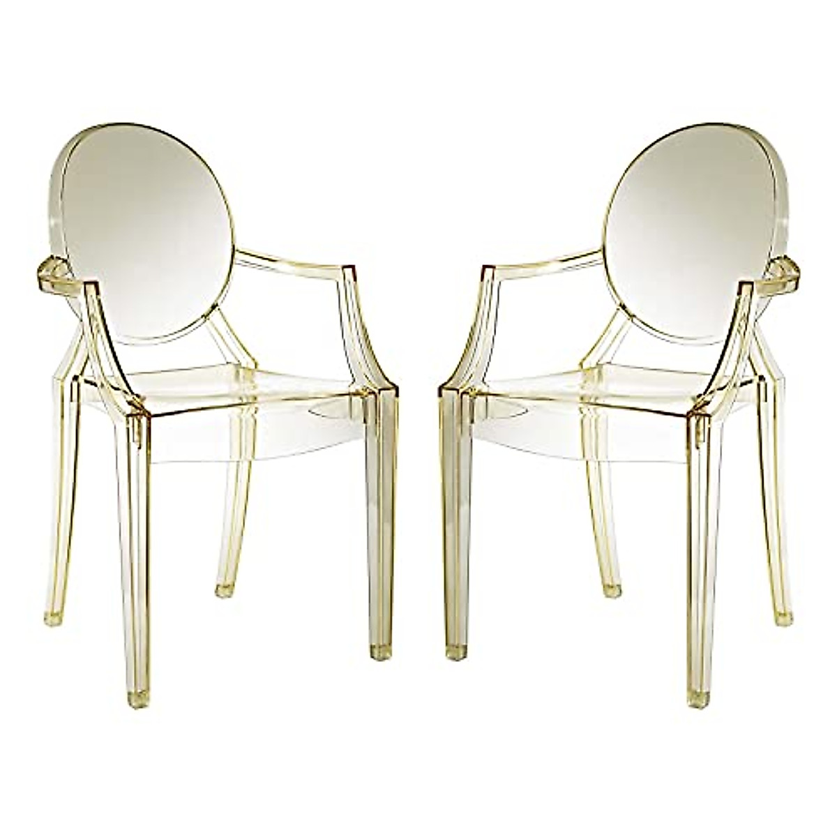 Modway Casper Modern Acrylic Stacking, Two Dining Armchairs, Yellow