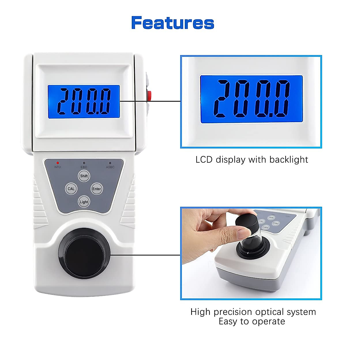 BriSunshine Lab Turbidity Meter, Handheld Portable Turbidimeter for Testing Turbidity of Liquids, Measuring Range 0-200 NTU, ISO 9001 Certification Compliant
