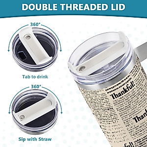 Takiito Newspaper Tumbler with Handle, Stainless Steel Vacuum Insulated Tumbler with Lid and Straw Fit Car Cup Holder, Leak-Proof BPA Free