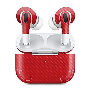 MightySkins Carbon Fiber (2 Pack) Skins Compatible with Apple AirPods Pro 2 - Solid Red | Protective, Durable Textured Carbon Fiber Finish | Easy to Apply, Remove, and Change Styles | Made in The USA