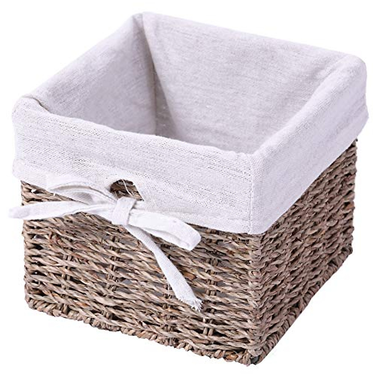 Vintiquewise Seagrass Small Shelf Storage Basket with White Lining (Set of 3)