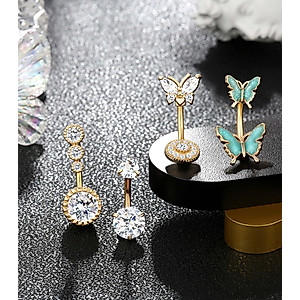 Shakalaka Surgical Steel Belly Button Ring for Women with Cute Butterfly Navel Rings Piercing Jewelry Pack Gold