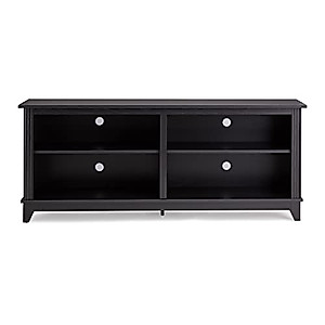 ROCKPOINT 58inch TV Stand Media Console for TV’s up to 65 Inches, Home Living Room Storage Console, Entertainment Center with 4 Open Storage Shelves, Modern TV Console Table (Black)