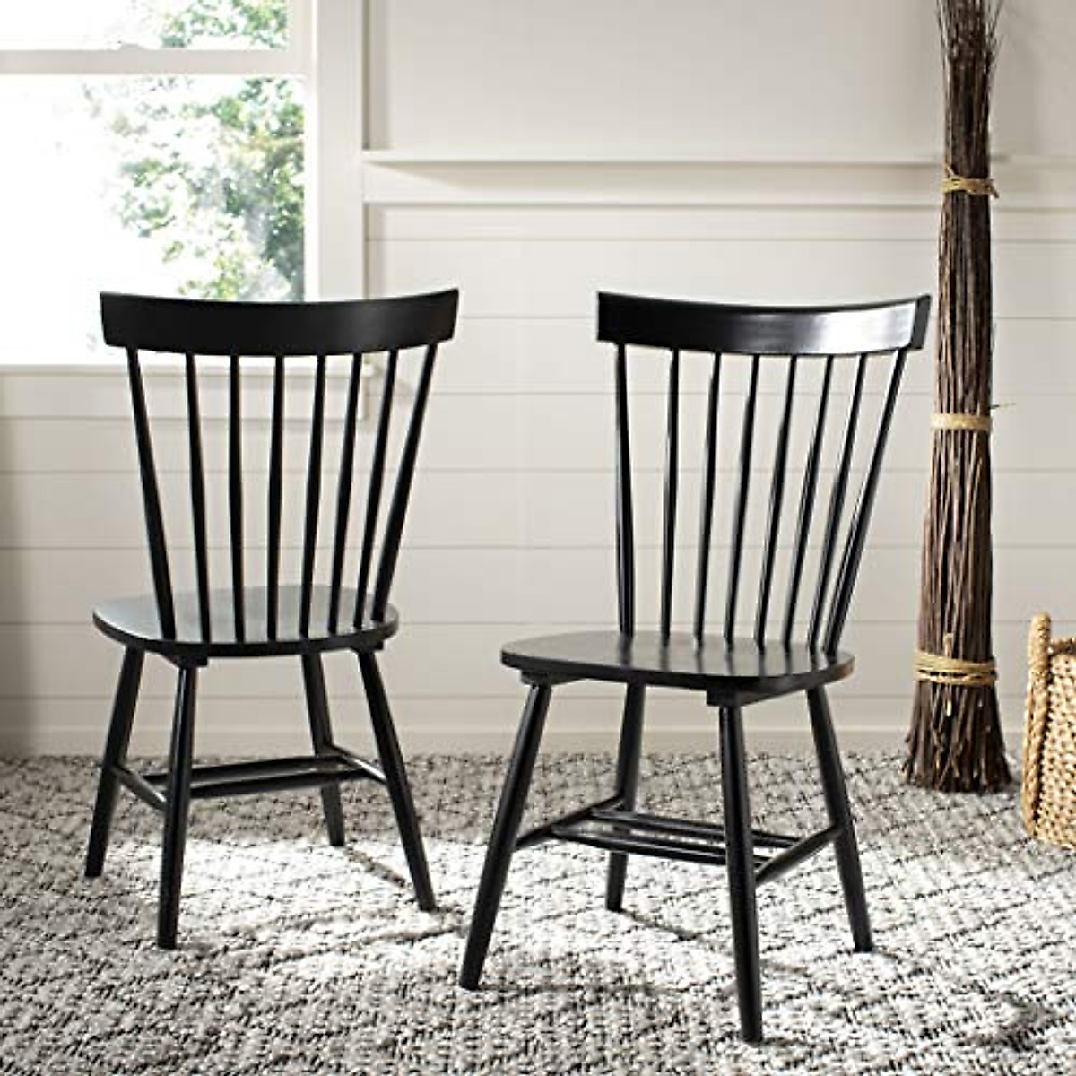 Safavieh American Homes Collection Parker Country Farmhouse Wood Black Spindle Side Chair (Set of 2)