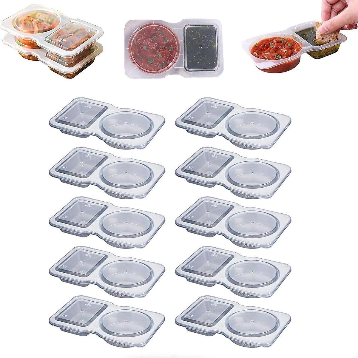 Reusable on the Go Snack Containers, Reusable Snack Packs Containers, Double Compartment Condiment Container, Cheese and Nuts Snack Container, Collapsible Snack Containers with Lids (10 Pcs)