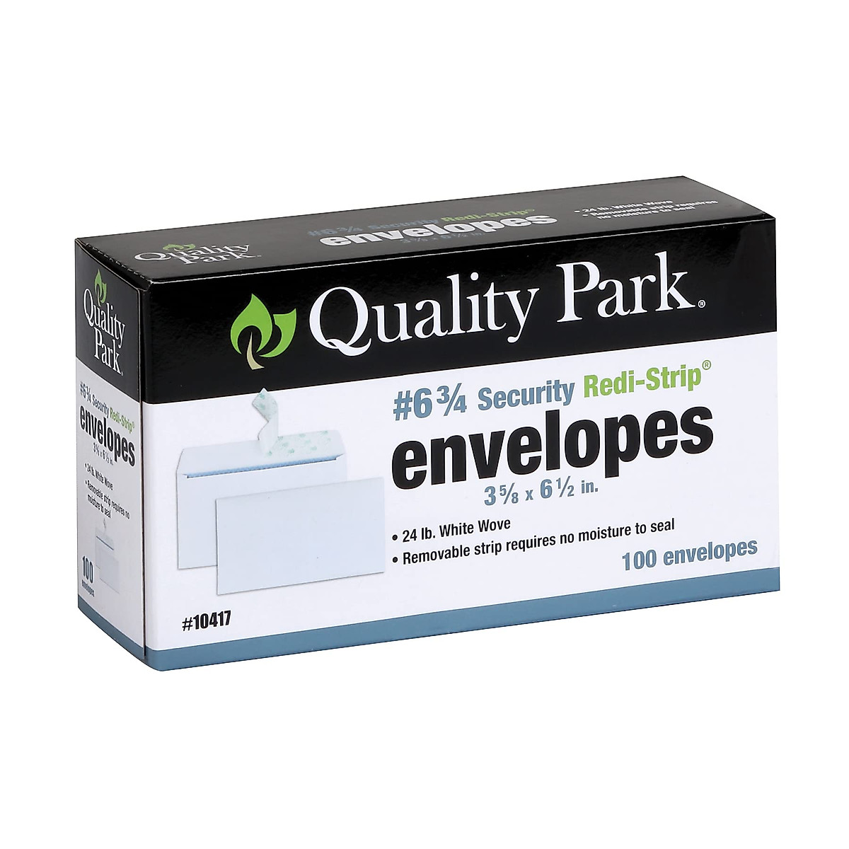 Quality Park #6 3/4 Self-Seal Security Envelopes, Security Tint and Pattern, Redi-Strip Closure, 24-lb White Wove, 3-5/8 x 6-1/2, 100/Box (QUA10417)