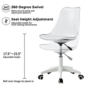 Acrylic Clear Desk Chair Rolling Office Chair with Cushion Armless Swivel Vanity Chairs Plastic Adjustable Height Home Office Desk Chairs with Wheels Modern Ghost Chair for Adult,(White)