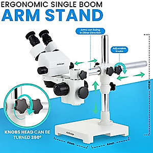 AmScope SM-3BZ-80S Binocular Stereo Microscope, WF10x Eyepieces, 3.5X-90X Magnification, 0.7X-4.5X Objective Power, 0.5X and 2.0X Barlow Lenses, 80-Bulb Ring-Style LED Light Source, Single-Arm Boom Stand, 110V