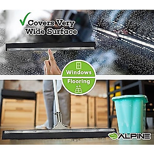 Alpine Industries Industrial-Duty Curved Floor Squeegee - Wide Commercial Cleaner Head Replacement w/Rubber Blade - 24 inches