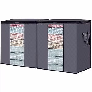 WISELIFE Storage Bags [2 Pack/100L] Large Blanket Clothes Organization and Storage Containers for Comforters,Bedding, Foldable Organizer with Reinforced Handle, Clear Window, Sturdy Zippers,Gray