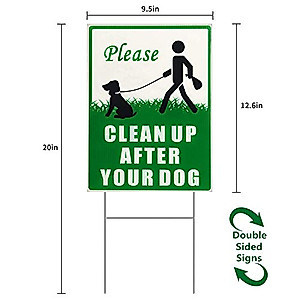 HISVISION Please Clean Up After Your Dog 2 Pack, 12" x 9" Yard Sign with Metal Wire H-Stakes, UVresistance, Waterproof, Non-Fading, Easy to Install No Pooping Dog Lawn Sign- Double Sided