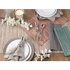 SARO LIFESTYLE 217.TQ1454B Melaya Collection Shimmering Woven Nubby Water Hyacinth Table Runner, 14" x 54", Turquoise
