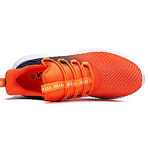 JMFCHI Boys Girls Kids' Sneakers Knitted Mesh Sports Shoes Breathable Lightweight Running Shoes for Kids Fashion Athletic Casual Shoes Orange Size 6