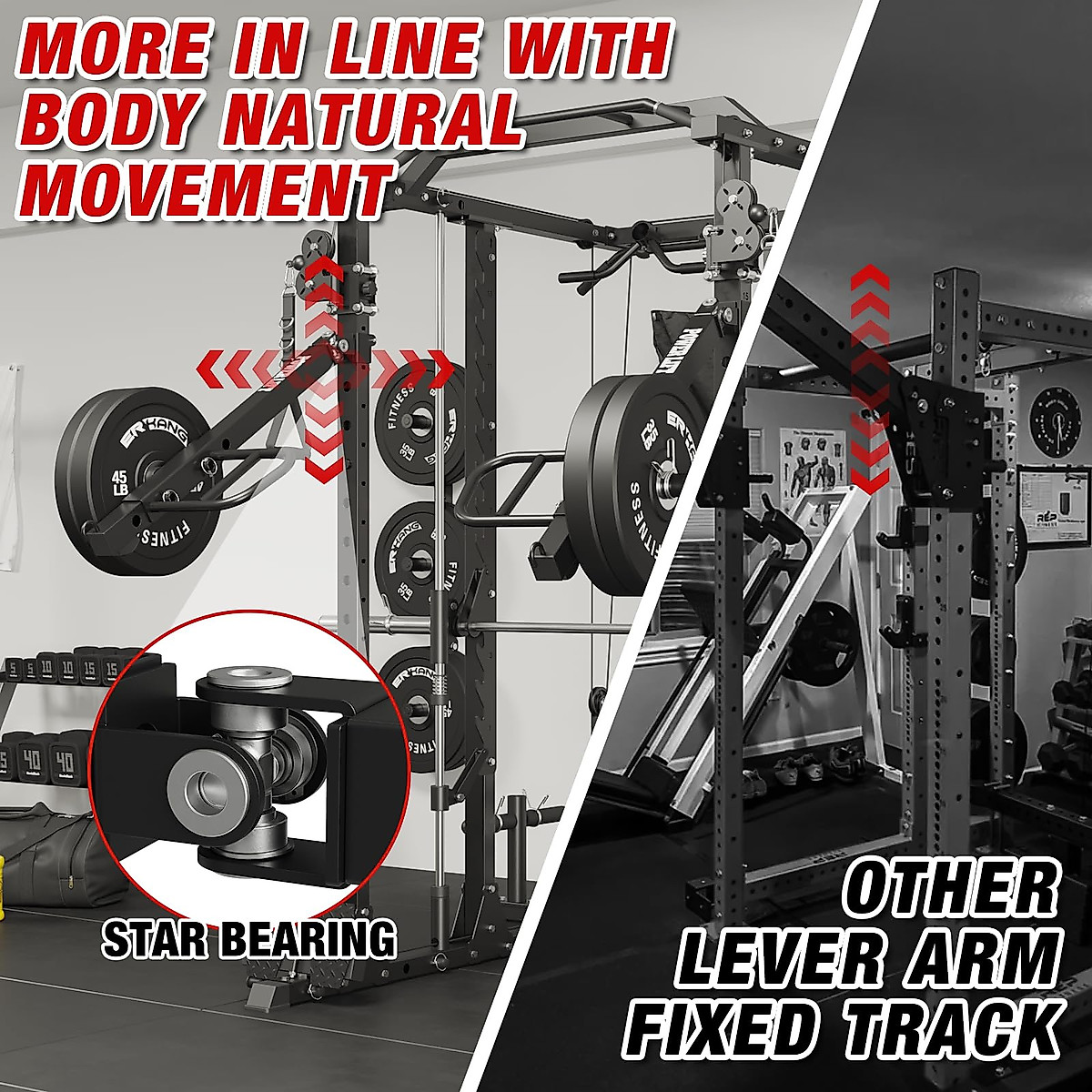 ER KANG Adjustable Jammer Arms for Power Cage, Fit 2"x2" Power Cage, 600LBS Capacity Lever Arm, Squat Rack Attachment for Body Strength Training Home Gym (50mm*50mm)