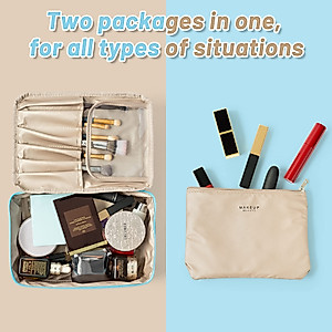 Preppy Patch GLAM Makeup Bag Cosmetic Bag Travel Toiletry Bag Large Brush Bags Case Multifunction Organizer Make Up Bag Reusable Toiletry Bag(Blue)