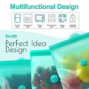 Silicone Reusable Storage Bag, BUDO Bundle 3-Pack (Aqua) with Time Mark, BPA Free Food Grade Meal Prep Storage Container for Lunch Travel Makeup Gym Bag Freezer Oven Microwave Dishwasher Safe