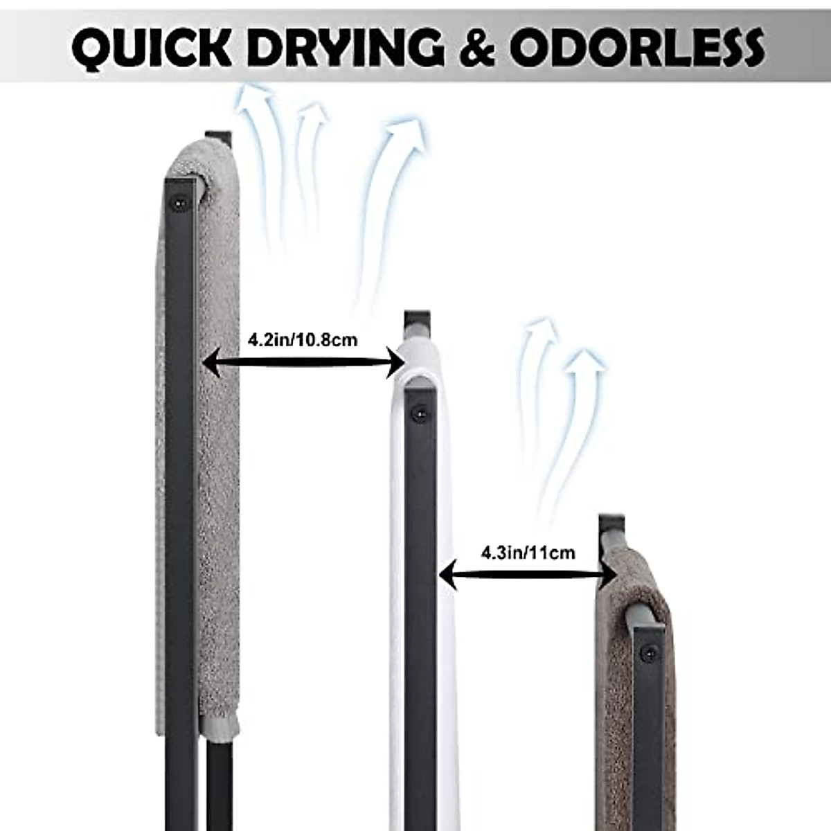 Free Standing Towel Rack, 3 Tier Metal Towel Racks Stand with Modern Black Wooden Storage Shelf, Multipurpose Hand Towel Drying Holder Stand for Bath & Blanket, Washcloths, Tub or Shower Organizer