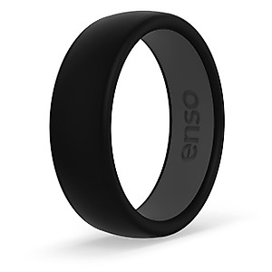 Enso Rings Dual Tone 2.0 Silicone Wedding Ring – Two Tone Hypoallergenic Wedding Band – Comfortable Band for Active Lifestyle – Obsidian/Slate, Size 7