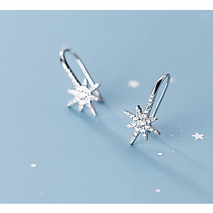 SLUYNZ Sparkling Star Drop Earrings for Women 925 Sterling Silver CZ Star Hook Earrings (A-Silver)