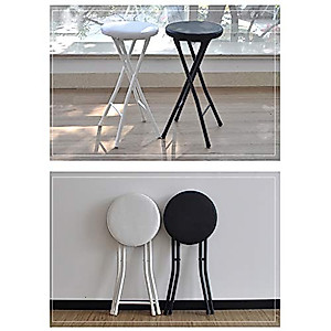 ZYLEDW Home Folding Stool – Heavy Duty 19/24 Inch Collapsible Padded Round Stool with 300 Pound Capacity for Dorm, Rec Room or Gameroom - Black/White/Brown