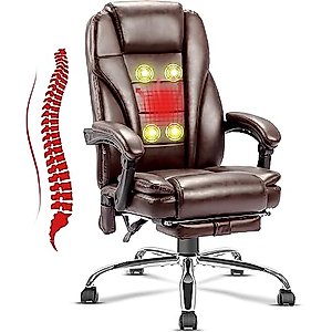 NOBLEMOOD Ergonomic Heated Massage Office Chair Tall and Big Computer Desk Chair Swivel Executive Chairs with Footrest and Lumbar Pillow (Brown)