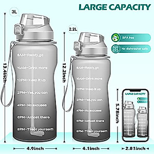 4AMinLA Motivational Water Bottle 64/100oz Half Gallon Jug with Straw and Time Marker Large Capacity Leakproof BPA Free Fitness Sports Water Bottle (white+gray, 100oz)