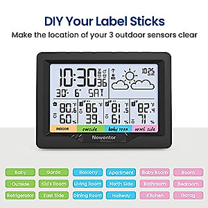 Newentor Weather Station Wireless Indoor Outdoor Multiple Sensors, Digital Atomic Clock Weather Thermometer, Temperature and Humidity Monitor, Forecast Weather Station with Backlight, Black