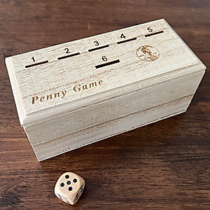 Penny Game - Fun Board Game Works with Coines, Get Rid of Coins to Win, Penny Game Wood Box for 2+ Players, Simple + Strategic Dice Games