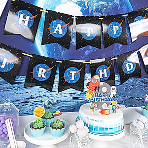 Outer Space Party Supplies, 87Pcs Party Decorations - Rocket Balloons, Solar System Swirl Decorations, Cupcake Toppers, Astronaut Birthday Banner, Backdrops