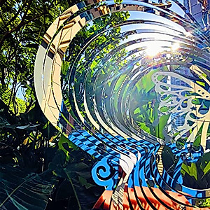 JJWANTA Large Size Hanging Wind Spinner Outdoor Decor for 3D Garden Wind Chimes Metal Yard Spinners 3D Stainless Steel Spinner Gifts Butterfly 3D Spinner with Extra Heavy Crystal 360°Rotating Hook