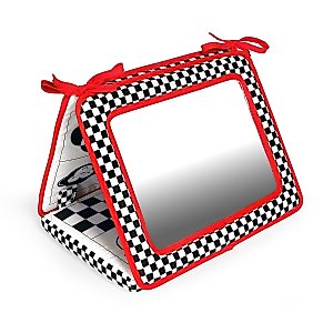 Genius Baby Toys Tummy Time Mirror for Babies 0-6 Months - Double-Sided with High Contrast Images - Baby Floor Mirror Can Be Used in Crib - No Hard Edges - Black White and Red