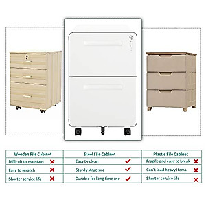 YITAHOME 2 Drawer Rolling File Cabinet, Metal Mobile Filing Cabinet with Lock Under Desk, Anti-Tilt File Cabinet for Legal/Letter Files in Commercial Office Home, White
