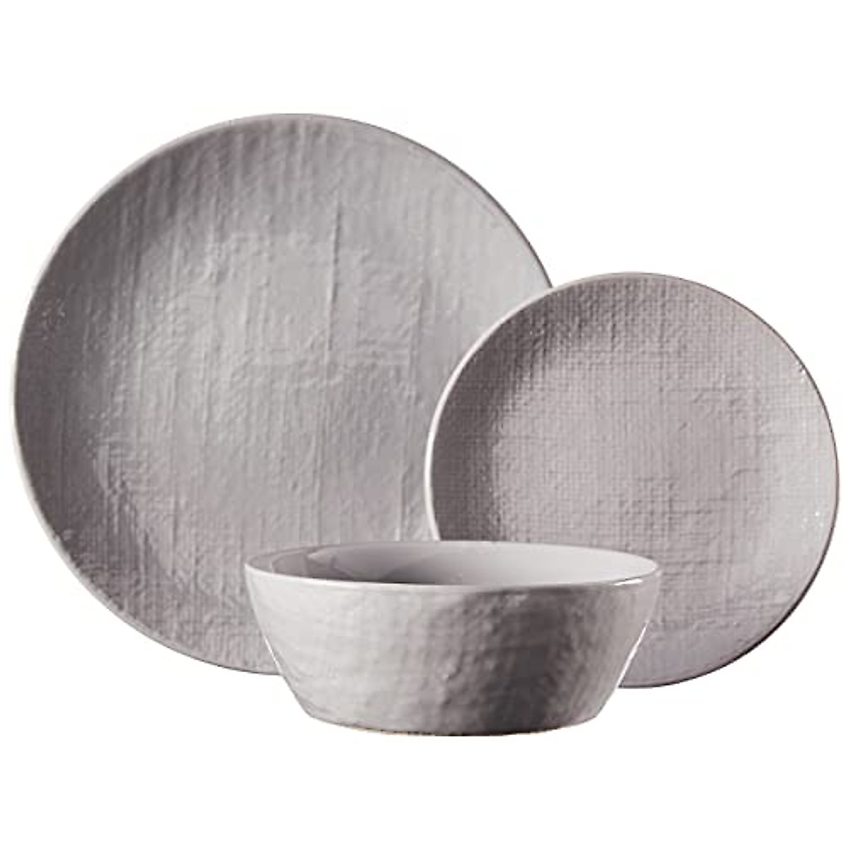 DINNERSET 12PCS GREY LINEN EMBOSSED