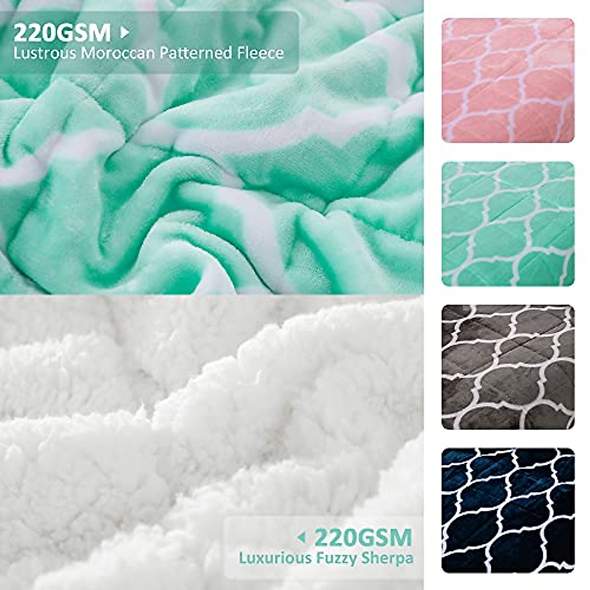 Sted Sherpa Fleece Weighted Blanket 15lbs, Moroccan Pattern Ultra-Soft Warm Sherpa with Premium Ceramic Beads to Relieve Stress, Individual Use on Couch Bed Teal 60"×80" 15 lbs