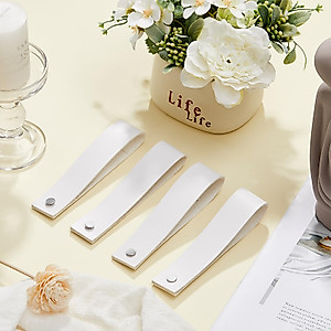 Vercraft 4 Pcs Leather Sign Straps for Hanging Sign Leather Curtain Rod Holder Leather Straps Hanger for Engagement Sign Wedding Sign Welcome Sign Event Display Seating Chart Ceremony Frame (White)