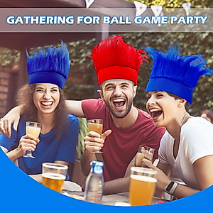 6 Pcs Hairy Costume Headband Crazy Trolls Flowy Hair Wig & Stickers, Halloween Spirit Day Themed Party Costume Accessory Sports Fans Cheering Headwear Supplies (Blue)