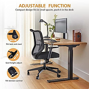 ETasker Office Chair with Adjustable Arms Mid-Back Desk Chair Black - Breathable Mesh Ergonomic Office Chair - Swivel Computer Chair with Rocking Function - Height Adjustable Home Office Desk Chair