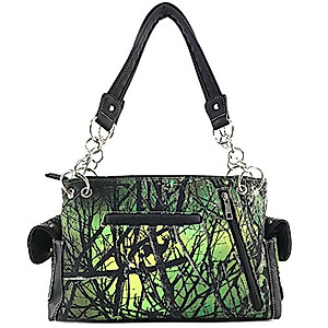 Justin West Abstract Butterfly Buckle Black Conceal Carry Handbag (Green Purse and wallet)