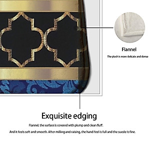 Becmd 2 Pieces Kitchen Rugs and Mat,Elegant Blue Black & Gold Quatrefoil Pattern Non-Slip Kitchen Floor Mat Soft Bath Rug Doormat Carpet Set Blue,gold onesize