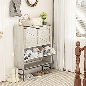 RKVPCNE Shoe Cabinet Storage for Entryway Shoe Cabinet with 2 Flip Drawers and 1 Boot Rack Flip Down Shoe Closet Shoe Organizer for Foyer Hallway(Grey)